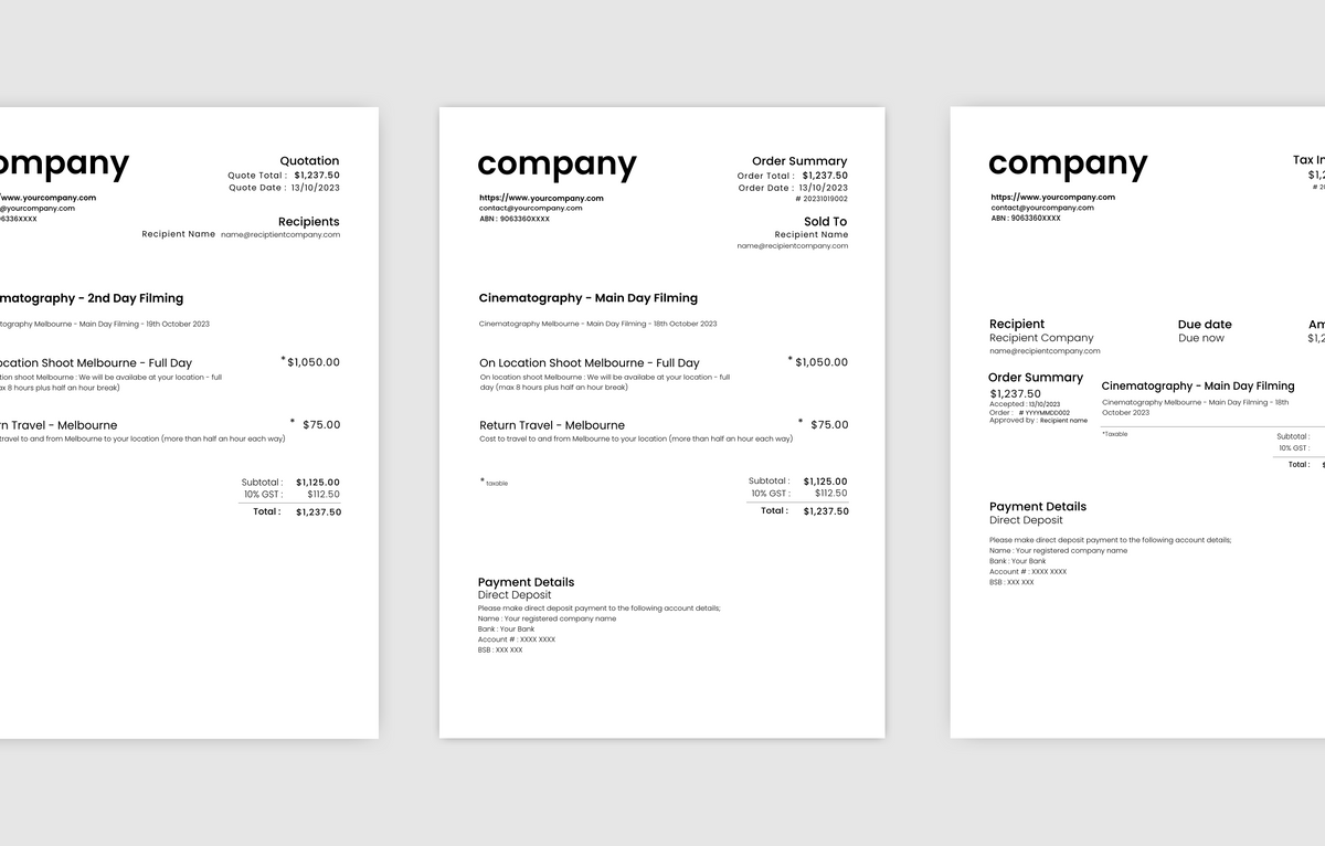 Beautifully Designed Document For Quoting, Order Confirmation and Invo